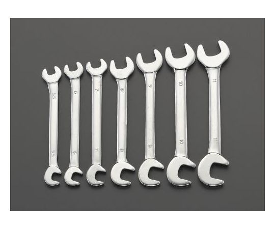 エスコ 両口スパナ(ダブルアングル) 5.5-11mm (7本組) EA615AG-1 1組●セット内容：7本組●サイズ：5.5・6・7・8・9・10・11mm●材質：工具鋼●全長：83.5/105mm●ビニールケース付●型番：EA615AG-1