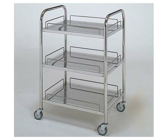 柏ステンレス工業 ステンレスワゴン アーチ型回診車M (パンチング枠付) 3段 ステンレスパンチングワゴンMB-3UP-M 1個●ステンレス製●サイズ：600×430×930mm●キャスター径：φ75mm●枠付●パンチング●3段