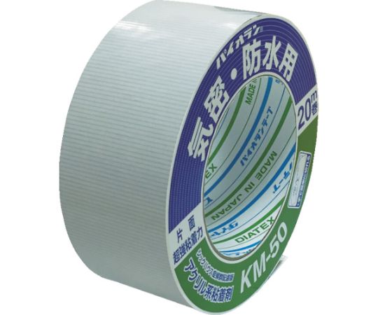 ダイヤテックス 気密防水用テープ 片面タイプ（超強粘着） 50mm×20m ホワイト KM-50-WH 1巻●ノントルエンタイプでシックハウス症候群対応型防水テープです。●アクリル系粘着剤使用につき、透湿防水シートを膨潤させません。●断熱材...