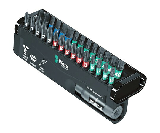 Wera BC　インパクト30　ビットチェック 057690 1セット●Wera独自のバイトーション機能で長寿命のビットです。●色別でサイズと先端刃先を見分けられます。●コンパクトなビットケースに収納できます。●ダイヤモンドコーティングによ...
