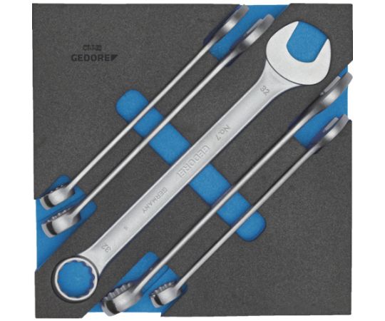 ゲドレー コンビスパナセット　1500CT2‐7‐32 2308886 1セット(5個入)●GEDOREツールワゴンの引き出し2/3サイズにフィットします。●フォームに入っているので、整理整頓できます。●ボルト・ナットを傷つけにくい、面接触...