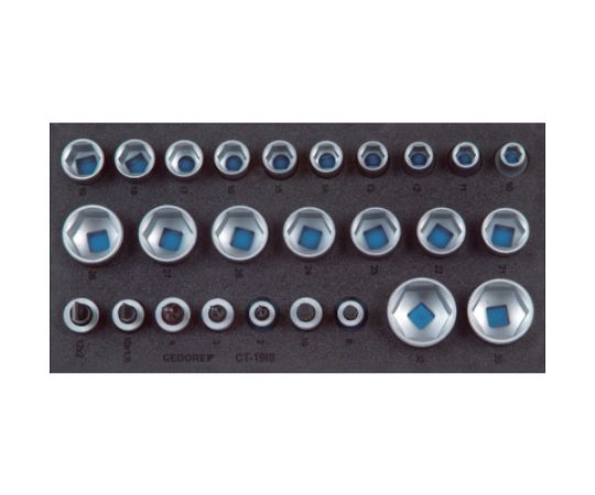 ゲドレー ソケットセット1/2　1500CT1‐19IS 2308924 1セット(26個入)●GEDOREツールワゴンの引き出し1/3サイズにフィットします。●フォームに入っているので、整理整頓できます。●ボルト・ナットを傷つけにくい、面...
