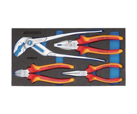 ゲドレー VDE絶縁プライヤーセット　1500CT1‐VDE142 2309033 1セット(4個入)●GEDOREツールワゴンの引き出し1/3サイズにフィットします。●フォームに入っているので、整理整頓できます。●ケース寸法（mm）間口：...