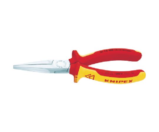 KNIPEX 絶縁1000Vロングノーズプライヤー　先端平型　160mm 3016-160 1丁●ロングノーズで狭い箇所でも掴むことができます。●全長（mm）：160●先端タイプ：平型●1000V絶縁仕様●欧州規格EN60900適合品●材質...