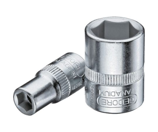 ゲドレー 6角ソケット10mm　差込角6.35mm 6166210 1個●ソケット周囲にローレット加工を施しているため、指で回しても滑り止め効果を発揮します。●差込角6.35mm、6角タイプのソケットレンチです。●対辺寸法（mm）：10●差...
