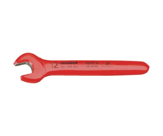 ゲドレー 絶縁片口スパナ　13mm 6572470 1丁●スパナ部は15°の角度付きです。●二面幅寸法（mm）：13●全長（mm）：135●厚さ（mm）：6.5●1000V絶縁仕様●DIN　EN／IEC60900基準適合品●材質／仕上：クロ...