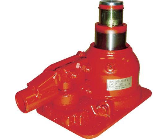 マサダ製作所 二段式油圧ジャッキ（超低床式） 10トン HFD-10SK-2 1台●超低床式のため、ごく低い位置からジャッキアップが可能です。●ハンドルが回転式のため、障害物をかわしてポンプ操作を行えます。●ハンドルが回転式です。●フォーク...