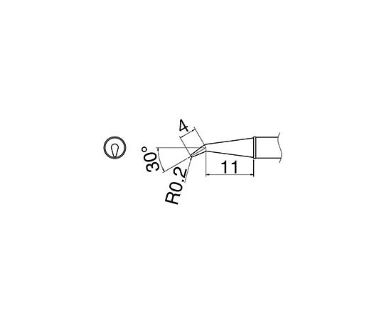 エスコ 交換用こて先 (EA304AL用)　R0.2mm EA304AL-36 1個●EA304AL用の交換用こて先です。●こて先：R0.2mm●こて先長：11mm+4mm(先端曲がった部分)●先端角度：30℃●設定温度：350℃