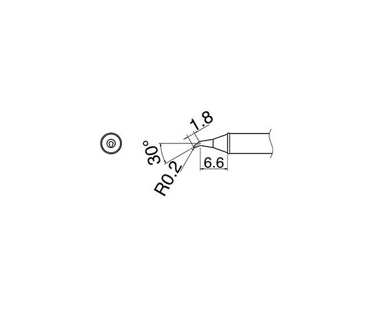 エスコ 交換用こて先 (EA304AL用)　R0.2mm EA304AL-42 1個●EA304AL用の交換用こて先です。●こて先：R0.2mm●こて先長：6.6mm+1.8mm(先端曲がった部分)●先端角度：30℃●設定温度：350℃