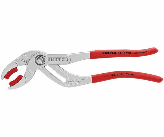 KNIPEX パイププライヤー（プラスチックアゴ付）（SB） 8113-250 1本●幅広く掴める新型パイププライヤー。●ワンプッシュアジャストを採用し25段階の細かい調整が可能。●頑丈で、高い負荷にも耐えます。●防臭弁の接続ネジ、プラスチ...