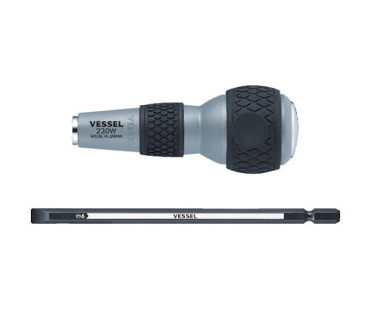ベッセル ボールグリップ差替貫通ドライバー No.230W-6（-6） 230W-6 1セット●ビット（対辺6.35mm）を交換できる貫通ドライバーです。●25mm径の大型ナットを使用しているので、ハンマーで叩きやすいです。●付属の替ビット...
