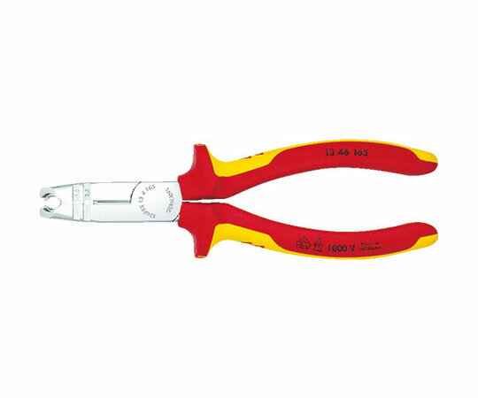 KNIPEX ニッパー機能付きワイヤストリッパー（絶縁タイプ）　165mm 1346-165 1丁●ハンドル部分はVDE検査済みです。●銅線、ワイヤー、小型ボルトおよび釘を切断するためのニッパー付です。●耐摩耗性に優れており、全切刃の硬度は...