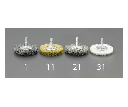 エスコ 六角軸軸付ブラシ（平型/スチール）　50mm EA819BL-3 1個●溶接痕の仕上げ、清掃、錆や汚れの除去に●軸径：1/4"（6.35mm）●材質：スチール●ブラシサイズ：外径／50mm、線径／0.3mm、幅／12mm●最大回転数...
