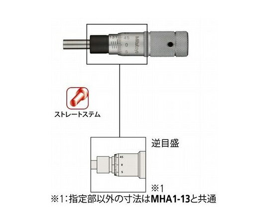ミツトヨ マイクロメータヘッド　148-863 MHA5-13 1個●測定範囲13mmの小形・汎用タイプです。●シンブルでの基点調整が簡単にできます。●ステム形状：ストレート●先端形状：平面逆目盛●測定範囲：0〜13mm●目量：0.01mm...