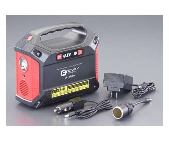エスコ ポータブル電源　AC100V・DC12V・USB EA812HF-4 1個●入力電圧：AC100V●出力電圧×定格出力：USB出力時／DC5V×2.1A●重量（kg）：1.58●充電時間：約7時間●内蔵バッテリー：リチウムイオン電池...