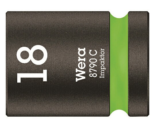 Wera 8790　C　インパクターソケット　18,0 004575 1個●ピンとOリングを差し込める穴が付いています。●インパクト作業。●対辺寸法（mm）：18●差込角（mm）：12.7●全長（mm）：38●対辺形状：6角●ソケット内容：...