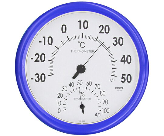CRECER 温湿度計　10個入 CR-320B 1ケース(10個入)●大型サイズの壁掛け用温度計です。●文字がみやすい。●サイズ：Φ300×41mm●材質：PS樹脂、ガラス●室内壁掛け用