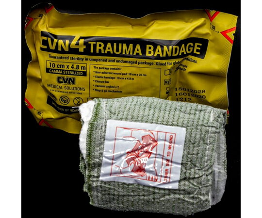 CVN Medical Solutions CVNトラウマバンデージ 1個●止血に対し素早く簡単に適応する高品質バンテージ●包帯部分は最大伸長が480cmでクロージャーバーにより固定可能●ガンマ放射線による減菌●4インチ、6インチ、8インチ...