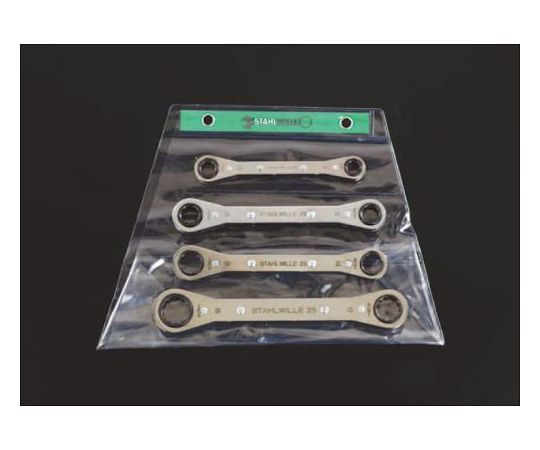 エスコ ラチェットめがねレンチ（メトリックサイズ）　4本組 EA602CD-70A 1組●サイズ：9×10・12×13・14×15・17×19mm●全長（mm）：139〜205●重量：556g●12ポイント●アンチスリップ機能●ビニールポー...