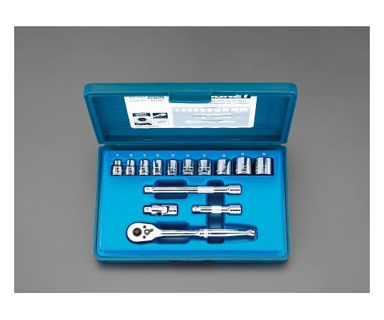 エスコ ソケットレンチセット　3/8"DR EA617CC-50 1セット●(セット内容)：14点●差込角：3/8"●ソケット（6角）：8・10・11・12・13・14・17・19・21・22mm●エクステンションバー：75mm・150mm...