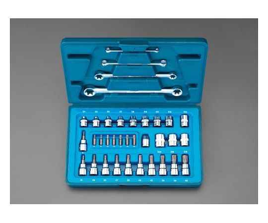エスコ ソケットレンチセット　3/8"DR EA617CC-53 1セット●(セット内容)：35点●差込角：3/8"●トルクスソケット：E4・5・6・7・8・10・11・12・14・16・18・20●トルクスビットソケット：T10・15・2...