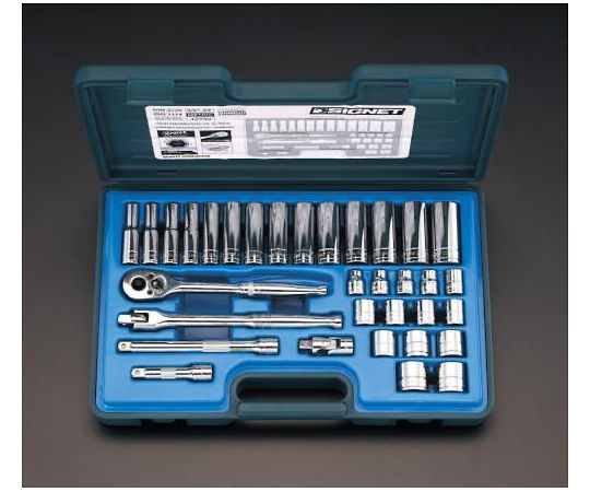 エスコ ソケットレンチセット　3/8"DR EA617CC-54 1セット●(セット内容)：33点●差込角：3/8"●ソケット及びディープソケット（6角）：8・9・10・11・12・13・14・15・16・17・18・19・21・22mm●...