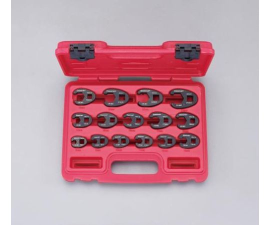 エスコ クロウフットレンチセット　3/8"DR・1/2"DR EA617JP-1 1セット●ブレーキ周りの整備などに最適です。●タイロッドのロックナットや配管周りにも適しています。●差込角：8〜19mm：3/8"、21〜24mm：1/2"●...