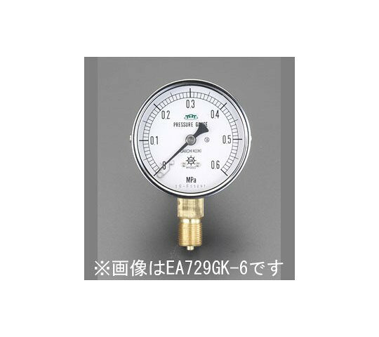 エスコ 圧力計(耐脈動圧型) 75mm/0-10MPa EA729GL-100 1個●内部機構に伝達する脈動圧を制御する構造のため、指針の振れがほとんどなく、安定した指示値が読みとれます。●用途：回転機、油圧、水圧ポンプなどの圧力管理に。●...