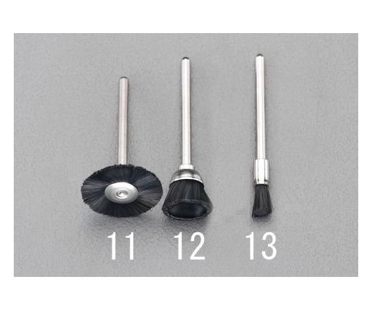 エスコ 軸付ブラシ(静電気防止ナイロン) 22mm/3mm EA819AN-11 1個●材質：静電防止ナイロン●軸径：3mm●全長：45mm●外径：22mm●高さ：1mm●最大回転数：15000rpm●機械的特性（引張強さ・曲げ特性・衝撃強...