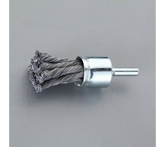 エスコ 軸付ブラシ(エンド型/スチール製ツイスト) 25mm/6mm EA819BM-333 1個●材質：鉄●最大回転数：20000rpm●外径：25mm●軸径：6mm●ブラシ厚：30mm●線径：0.3mm●重量：110g●コード品番：EA...