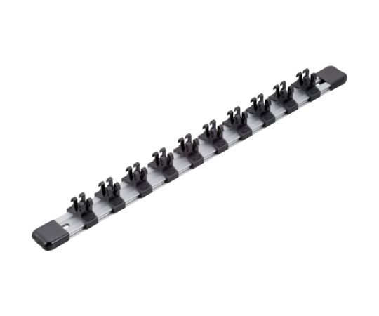 TONE ソケットホルダー（アルミタイプ） 差込角12.7mm 差込数10 全長350mm SH2410 1個●ソケット、ジョイント類をすっきり整理することができるアルミレールのソケットホルダーです。●インパクト用ソケットはピンとOリングを...