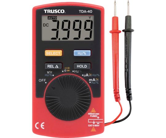 トラスコ中山 デジタルカードマルチメータ TDA-40 1台●厚さ10.8mm、重さ76gと持ち運びに便利なカードタイプです。●電池を切り忘れても電池の消耗を防ぐスリープ機能付きです。●オートレンジ機能、表示ホールド機能、導電チェック機能、...