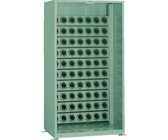 ●ホルダにセーフティーロックを付けています。●収納ホルダ数：BT50 70個●間口（mm）：960●奥行（mm）：620●高さ（mm）：1800●均等積載量（kg/台）：700●均等積載量（kg/段）：80●段数（段）：10●色：グリーン●...
