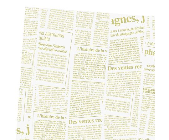 ●欧米のフラワーショップでは、ブーケの包装に新聞紙を使う習慣があります。 そんなイメージにぴったりの欧文デザインの包装紙です。●サイズ：788×545mm●材質：純白50g/m2●入り数：100枚/外袋