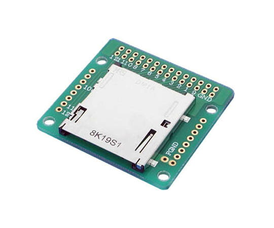 ●SDA規格準拠コネクタを実装済みです。●SDメモリーカード用です。●SDメモリーカードを2.54mmピッチに変換●入数：1枚●材質：ガラスコンポジット(CEM-3)●両面スルホールレジスト金フラッシュメッキ仕上げ●外形寸法：22.86×2...