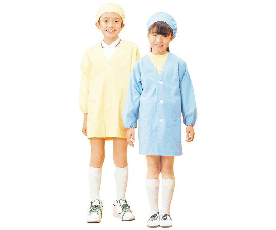 ●カラー給食衣●外寸1（mm）：着丈85×肩巾46×胸囲105×袖丈52（cm）●材質1：ポリエステル65％●材質2：綿35％●材質3：ブロード●コード番号：7584900