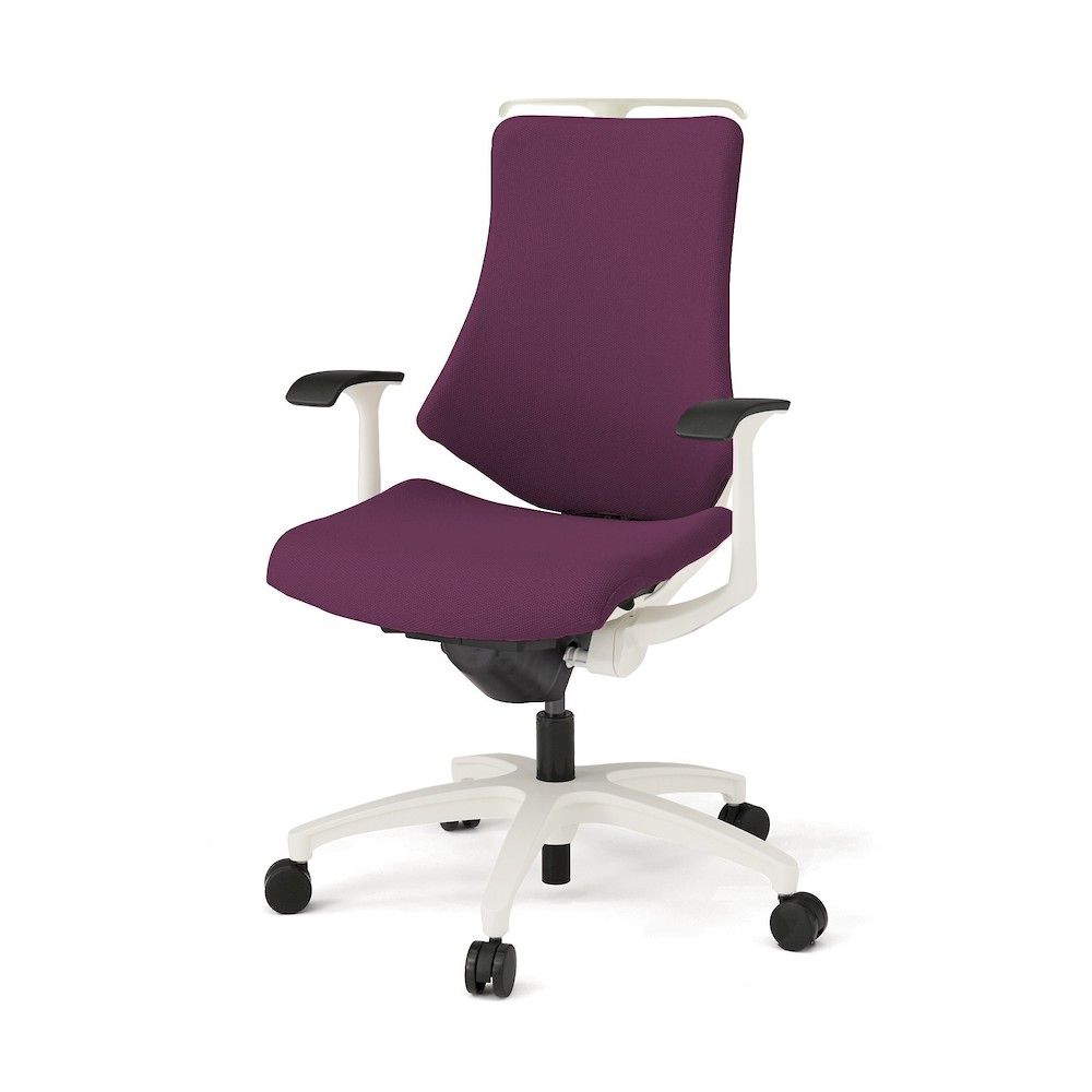 商品名:イトーキ／ITOKI エフチエア クロスバック ハイバック ハンガー付 固定肘 ホワイトフレーム 抵抗付ウレタン双輪キャスター W9×X7/プラムパープル 1個 KG135PSHM-W9X7●機能美を"デザイン"に昇華させたハイパフ...