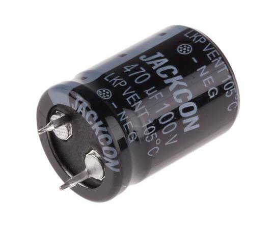 ●RSアルミコンデンサ、スナップイン●入数：1袋（2個入）●電圧：100V　dc●取り付けタイプ：スルーホール●寸法：22　（Dia.）　x　30mm●高さ：30mm●動作温度　Min：-40°C●リードピッチ：10mm●リード径：1.45...