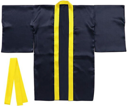 ●やわらかで光沢のあるサテン生地製。●光沢のあるサテンを使ったロングハッピ。●応援や演舞などに適しています。●商品サイズ：ハッピ／1250×1000mm、ハチマキ／1550×45mm●セット内容：本体×1、ハチマキ×1●1個重量：162g●...