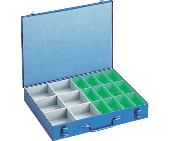 ■仕様●色：ブルー●南京錠（別売）：取付可（φ3mm）●プラボックス組合せPT-B2：6●プラボックス組合せPT-C1：6●仕切あり●材質／仕上：●▼本体：スチール●▼プラボックス：ポリスチレン（PS）●原産国：日本●コード番号：117-3405