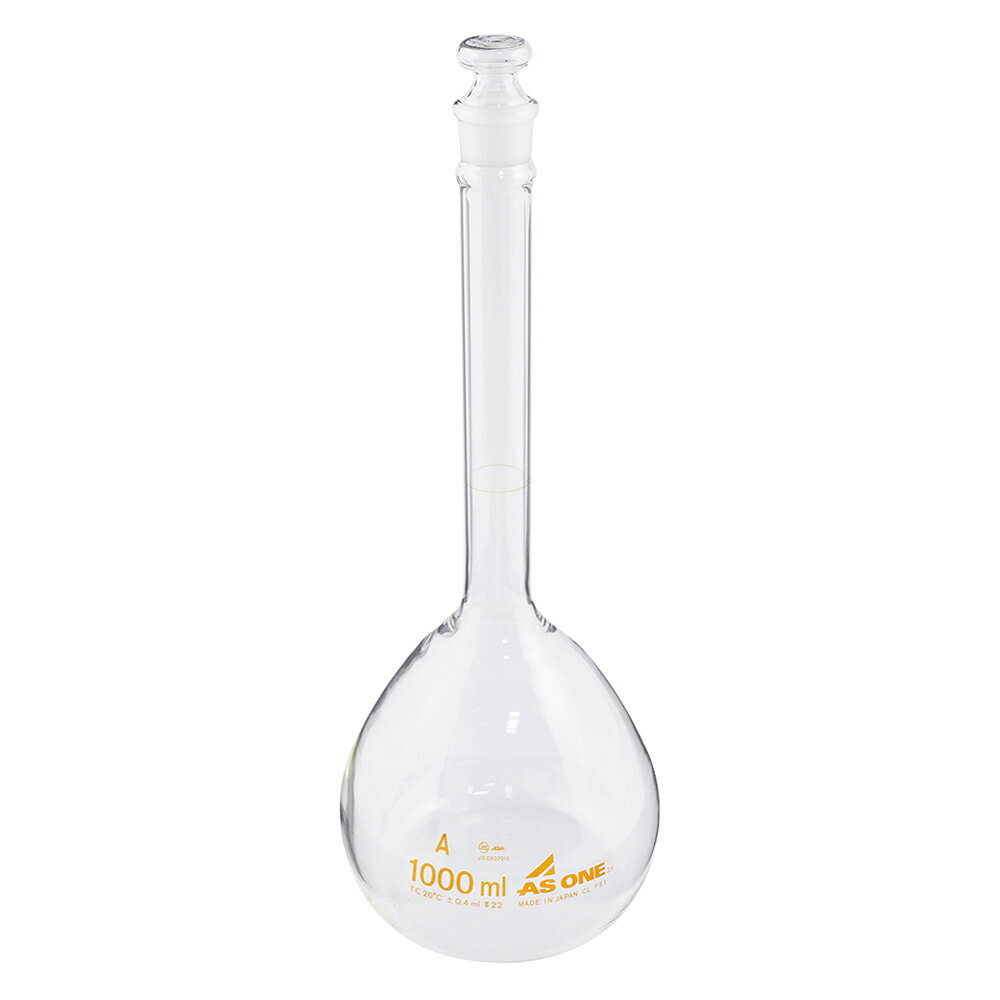 ●材質：硼珪酸ガラス-1●JIS R 3505 規格品 クラスA（マーク付き）●容量精度・ロットNo本体表記●全高：325mm●普通摺合●容量：1000mL●色：白●体積許容誤差：±0.4mL●栓サイズ（TS）：22●ボール外径：φ128m...