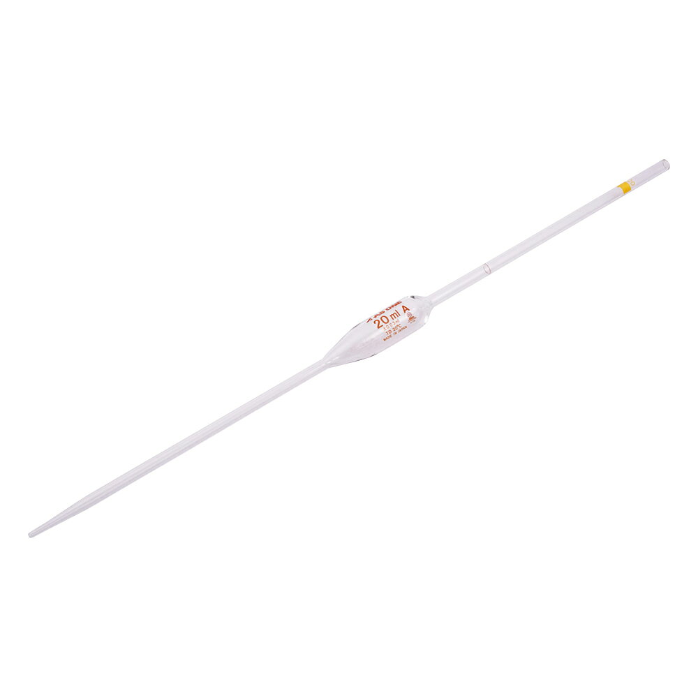●材質：硼珪酸ガラス-1●JIS R3505規格品 クラスA（マーク付き）●容量精度・ロットNo本体表記●容量：20mL●体積許容誤差：±0.03mL●全長：470mm●上部外径：φ8mm●色：黄●★校正ポイント：満量1ポイントです。その他...