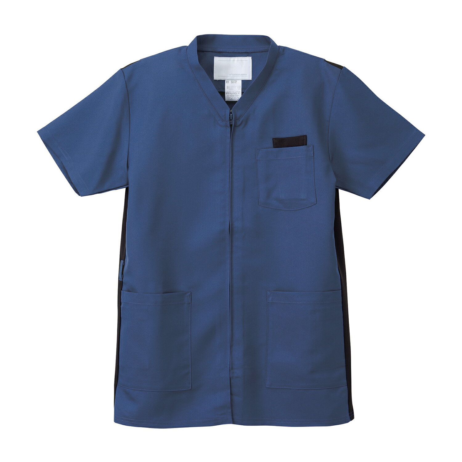男女兼用上衣 ロイヤルブルーナガイレーベンRT-5072(S)●男女兼用ですので性別に関係なく同じデザインを着用でき統一感を表現できます。●着易い前ファスナー開きのスクラブです。着用時のわずらわしさが解消です。