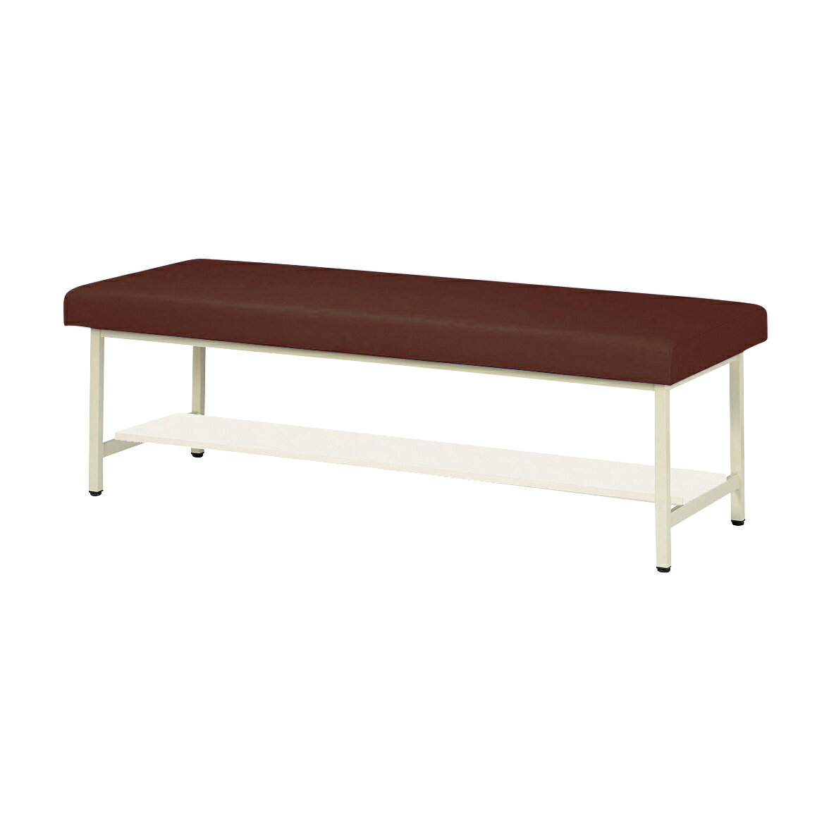 棚板付き診察台 モカブラウンニシキ工業NDKT-18L(180X60X50CM●マットや枕などの備品を衛生的に収納できる棚板付。●張り地は耐アルコール、耐次亜塩素酸に対応しています。