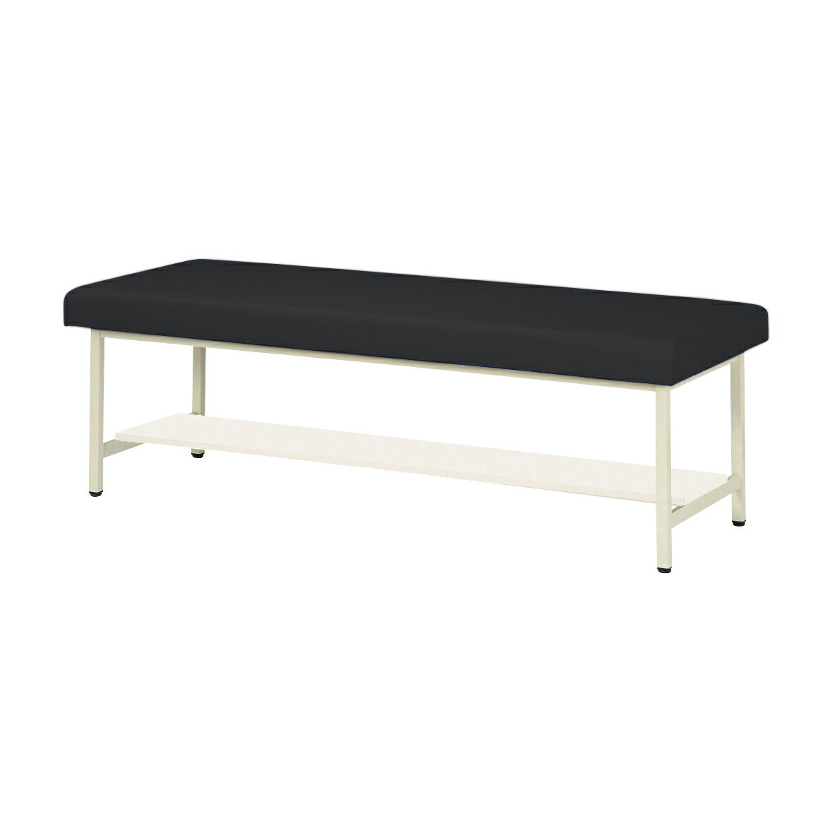 棚板付き診察台 ネオブラックニシキ工業NDKT-18L(180X60X50CM●マットや枕などの備品を衛生的に収納できる棚板付。●張り地は耐アルコール、耐次亜塩素酸に対応しています。