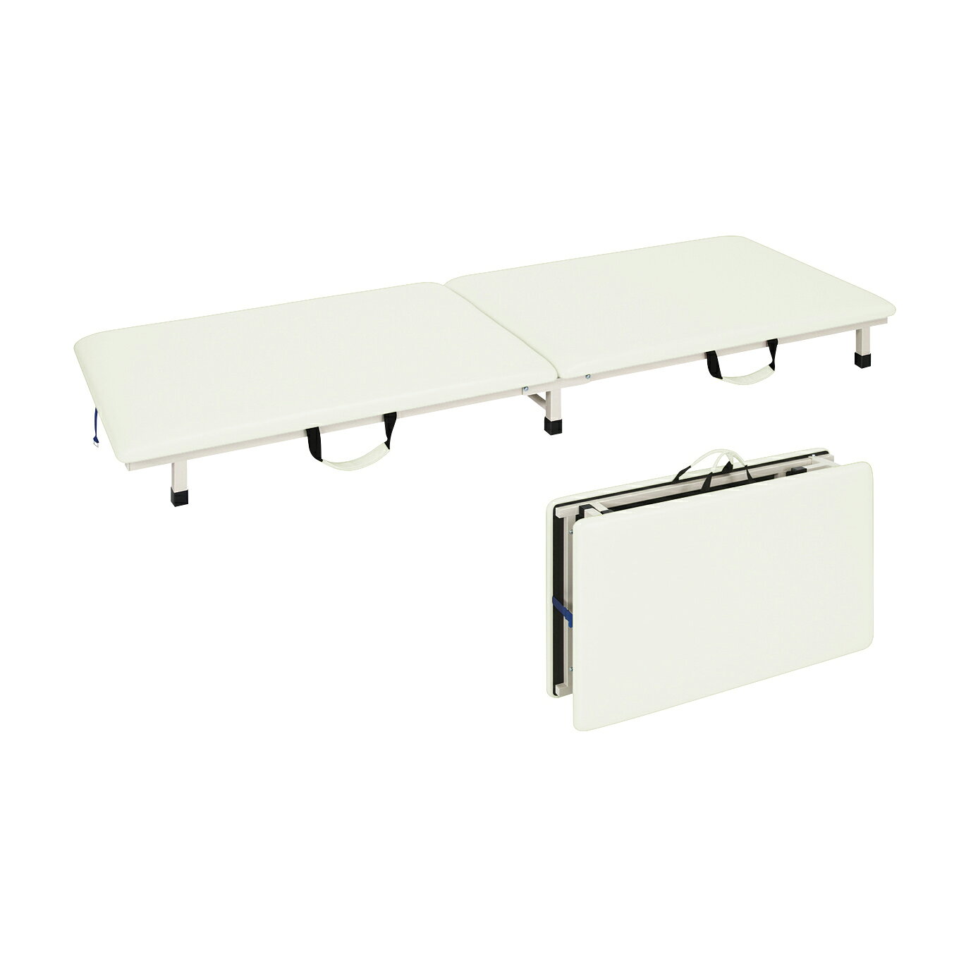 付添ポータブルベッド ビニルレザー白高田ベッド製作所TB-1262(55X180X17CM)●病室での付き添いや仮眠用として最適な構造の折りたたみ式簡易ベッド。●快適なクッション性と耐久性を実現。