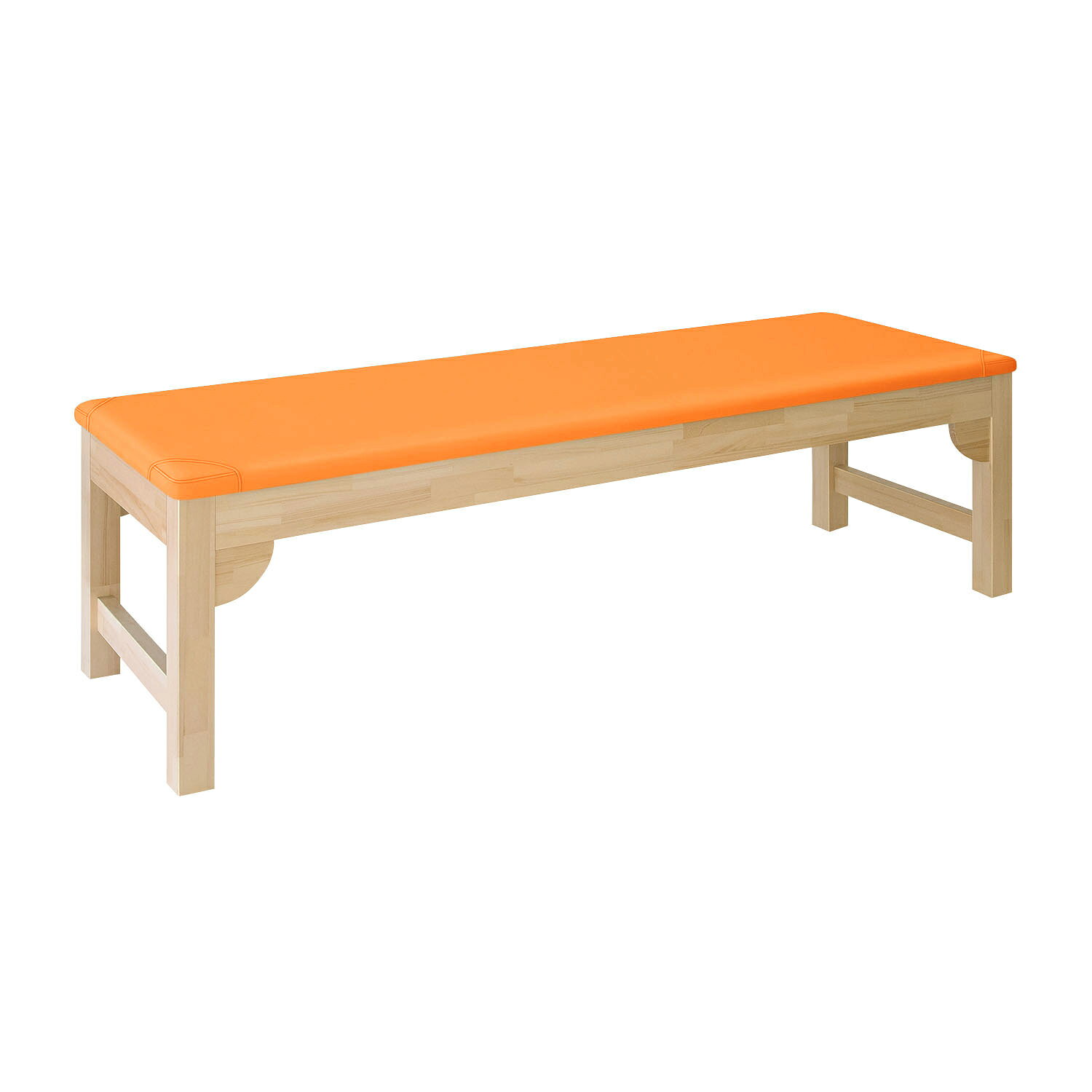 木製診察台 ビニルレザーオレンジ高田ベッド製作所TB-743(60X180X60CM)●上質なメルクシパイン材を使用したカントリー家具風のデザイン。●床面をキズから守る専用のすべり止めゴムシート付。