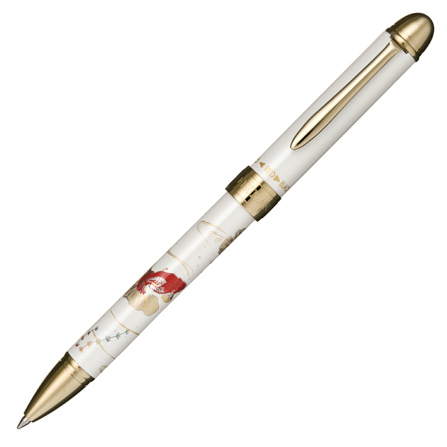 蒔絵の美しい模様を現代技術で再現した優美蒔絵　★　用途に合わせた使い分けに便利！　★1本で3機能　★黒・赤ボールペンと0.5mmシャープペンシルの3機能を内蔵、1本で3役こなす多機能ペン。　★普段使いはもちろん、贈り物にもオススメです。芯(...