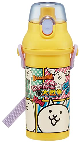 にゃんこ大戦争/480 ml/PSB5SANAG-A・Size:480 ml・パッケージ個数:1・容量:480ml /サイズ:直径9.4×高さ19.6cm/付属品:肩から掛けられるショルダーベルト、名前シール・重量があって硬いステンレス製水...