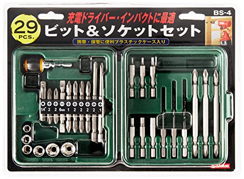 -/1/4、+2、-6mm、+1/BS-4 29PCS・パッケージ個数:1・用途:充電ドライバー・インパクトドライバーに最適なビット・ソケットセット 29ピース・仕様:携帯・保管に便利なプラスティックケース入り・材質(六角軸鉄工ドリル):ハ...